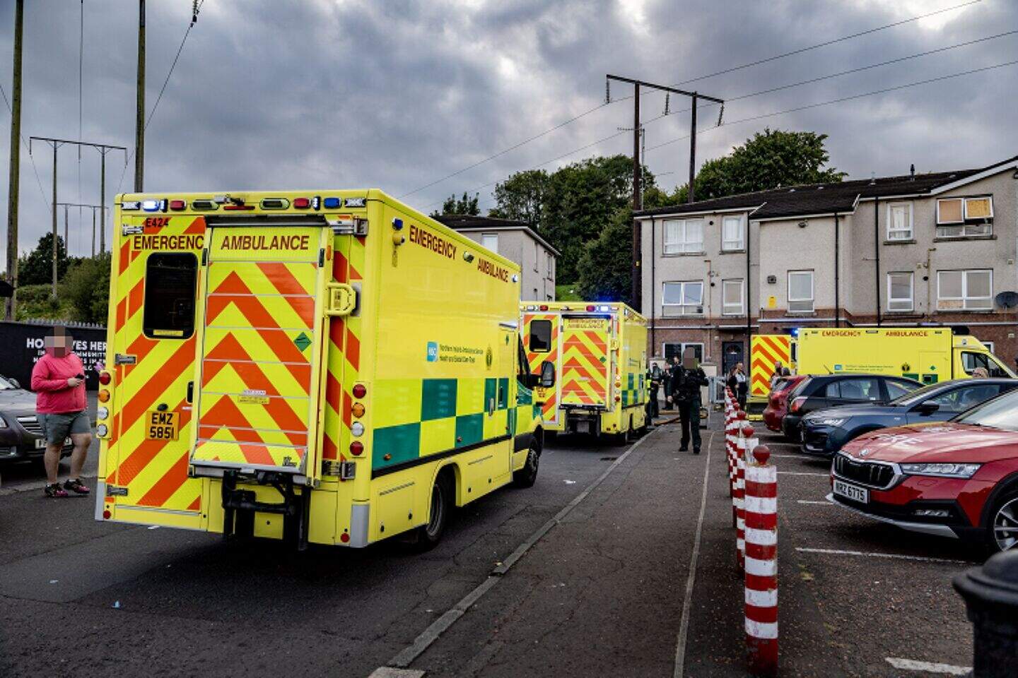 Emergency services at scene of fire at block of flats in west Belfast ...