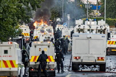 Water cannon deployed as crowds clash with police at Chimney Corner ...