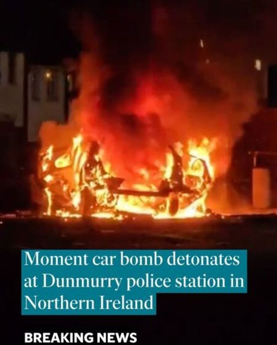 Moment car bomb detonates at Dunmurry police station in Northern ...